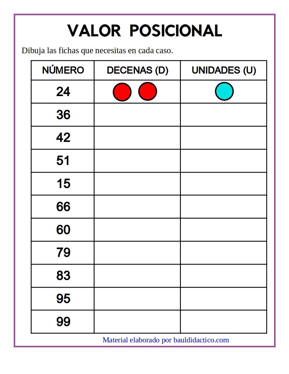 Valor posicional - MATEMÁTICAS - Baúl Didáctico