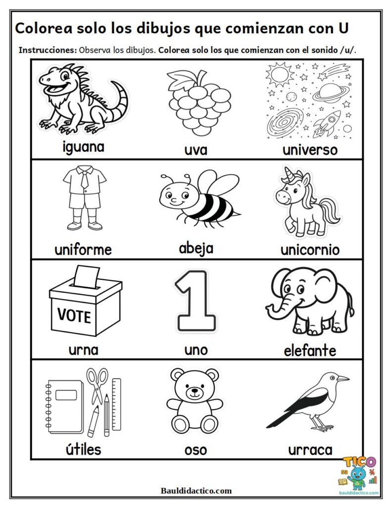 Letra U (actividades y juegos) - Baúl Didáctico - ESPAÑOL